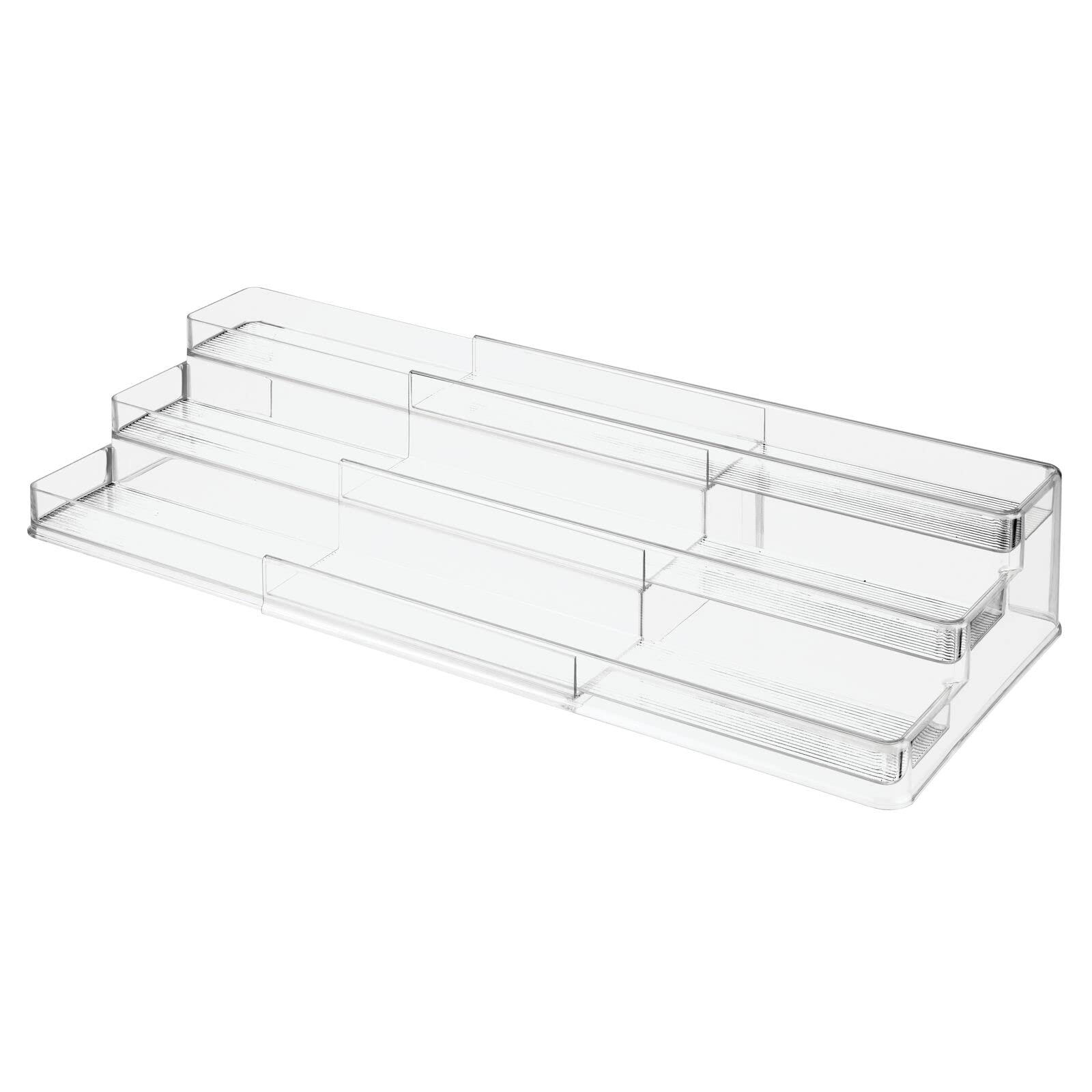 mDesign Large Adjustable, Expandable Plastic Vitamin Rack Storage Organizer Tray for Bathroom Vanity, Countertop, Cabinet - 3 Step Shelves - Holds Supplements, Medication - Clear