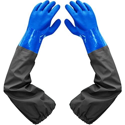 Haiou Long Rubber Gloves Elbow Length Chemical Resistant Gloves with Cotton Lining Waterproof Gloves, 25 inches, Large