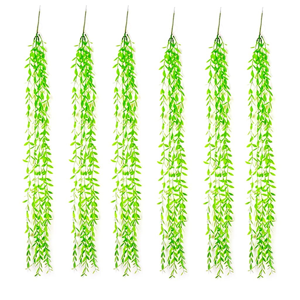 Zpollo 6Pcs Artificial Vines Fake Greenery Garland Willow Leaves with Total 60 Stems Hanging for Wedding Garden Party Wall Home Decoration