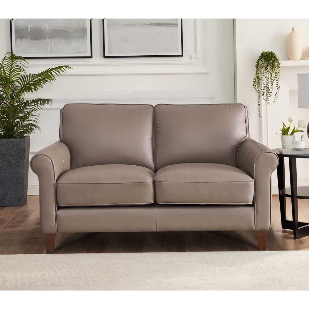 Hydeline Laguna Top Grain Leather Sectional, L-Shaped Convertible, Taupe, Feather Down, Memory Foam and Springs Seating