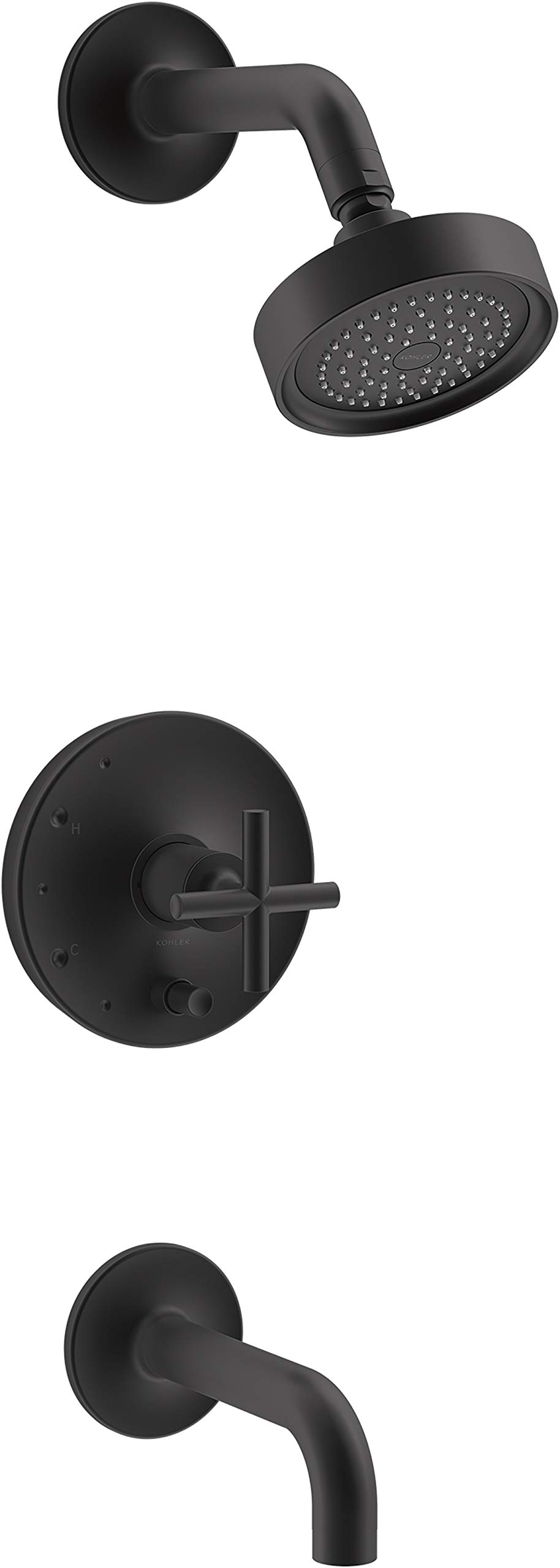 KOHLER K-T1441-3-BL Purist® Rite-Temp® Pressure-Balancing Bath and Shower Faucet Trim with Push-Button Diverter, 7-3/4-Inch Spout and Cross Handle