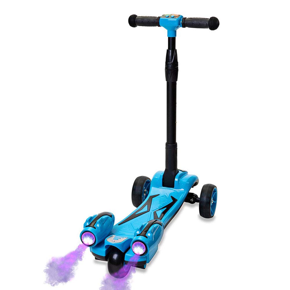Children's Scooter 3-Wheel Scooter with Colorful LED Flash Wheel, Music, Spray Steam, Foldable, Height-Adjustable, Suitable for Children Aged 3-12(Black)