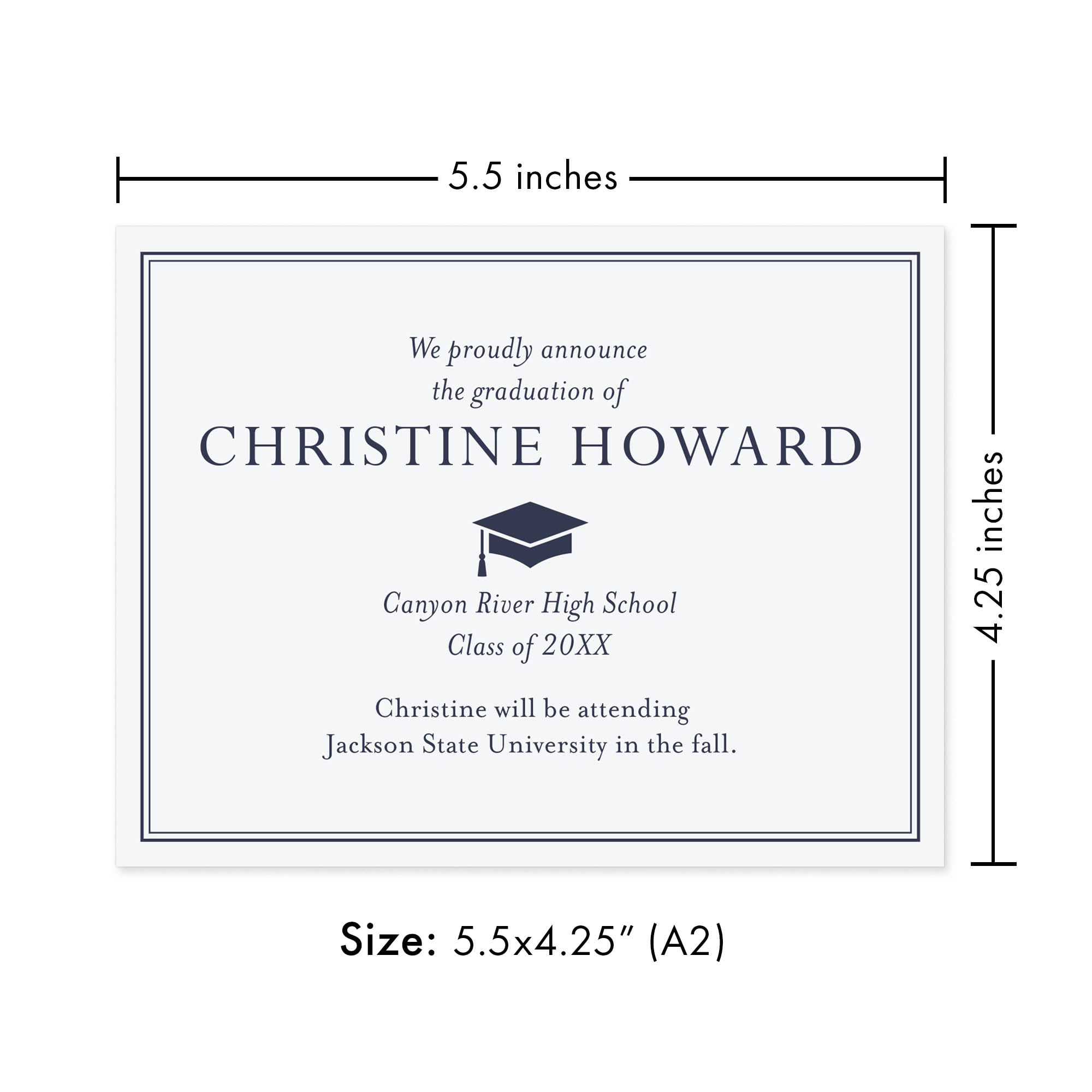 Hello Love Goods Personalized High School Graduation Announcements with Envelopes, Light Gray Classic Grad Announcements, 5.5x4.25