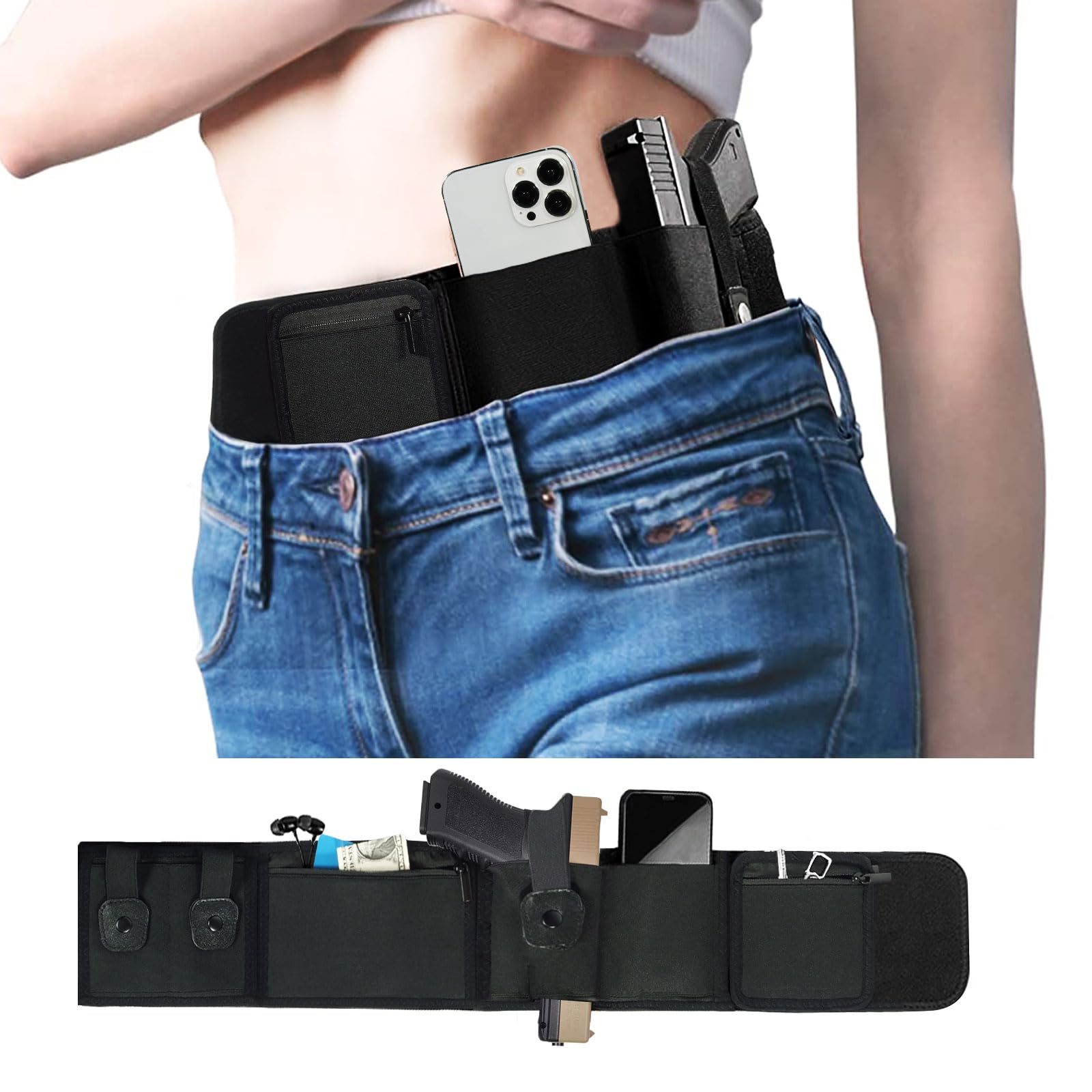 Crienten Belly Band Holster for Concealed Carry, Concealment Gun Holster for Men & Women, Waist Holsters Fits Taurus, Smith, Glock P238, Ruger LCP, S&W M&P Shield 9MM Most Pistols and Revolvers
