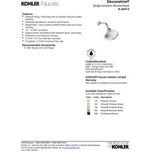 Kohler K45413PB Devonshire Single-Function Katalyst Spray Showerhead, 2.0-GPM, Polished Brass