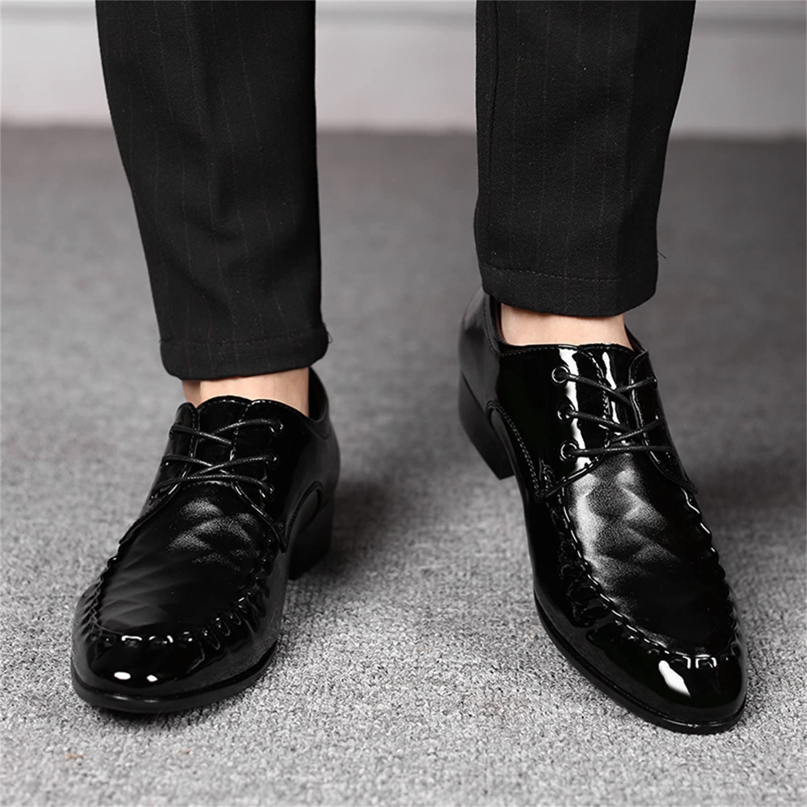FASDNENDYS Fashion Summer and Autumn Men Leather Shoes Pointed Toe Low Heeled Solid Black Stitched Lace Up British Business Style Casual Sneaker