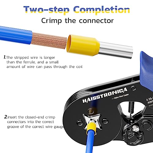 Haisstronica Ferrule Crimping Tool Kit,Self-Adjusting Square Wire Crimper Plier for AWG23-7 with 1200PCS Red Copper Wire End Terminals,Sleeves Ferrule Ratchet Wire Crimping Tool-Ferrule Crimper Kit