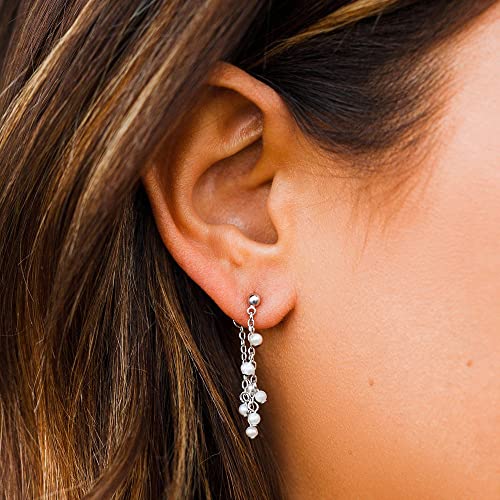 Pura Vida Silver-Plated Pearl Chain Wrap Earrings - Brass Base, Sterling Silver Posts - 1 Pair