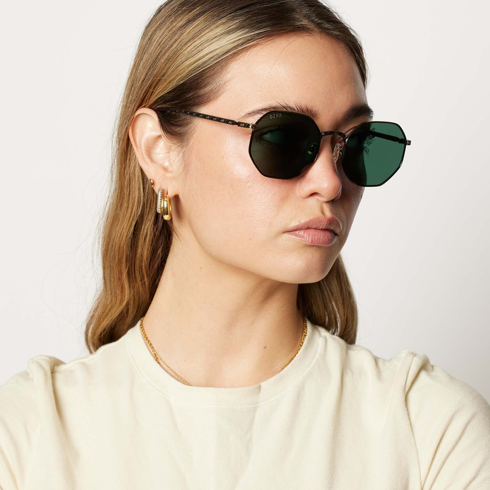 DIFF Star Wars Master Yoda Dagobah Geometric Aviator Sunglasses for Men and Women UV400 Protection, Brushed Gold + Green Polarized