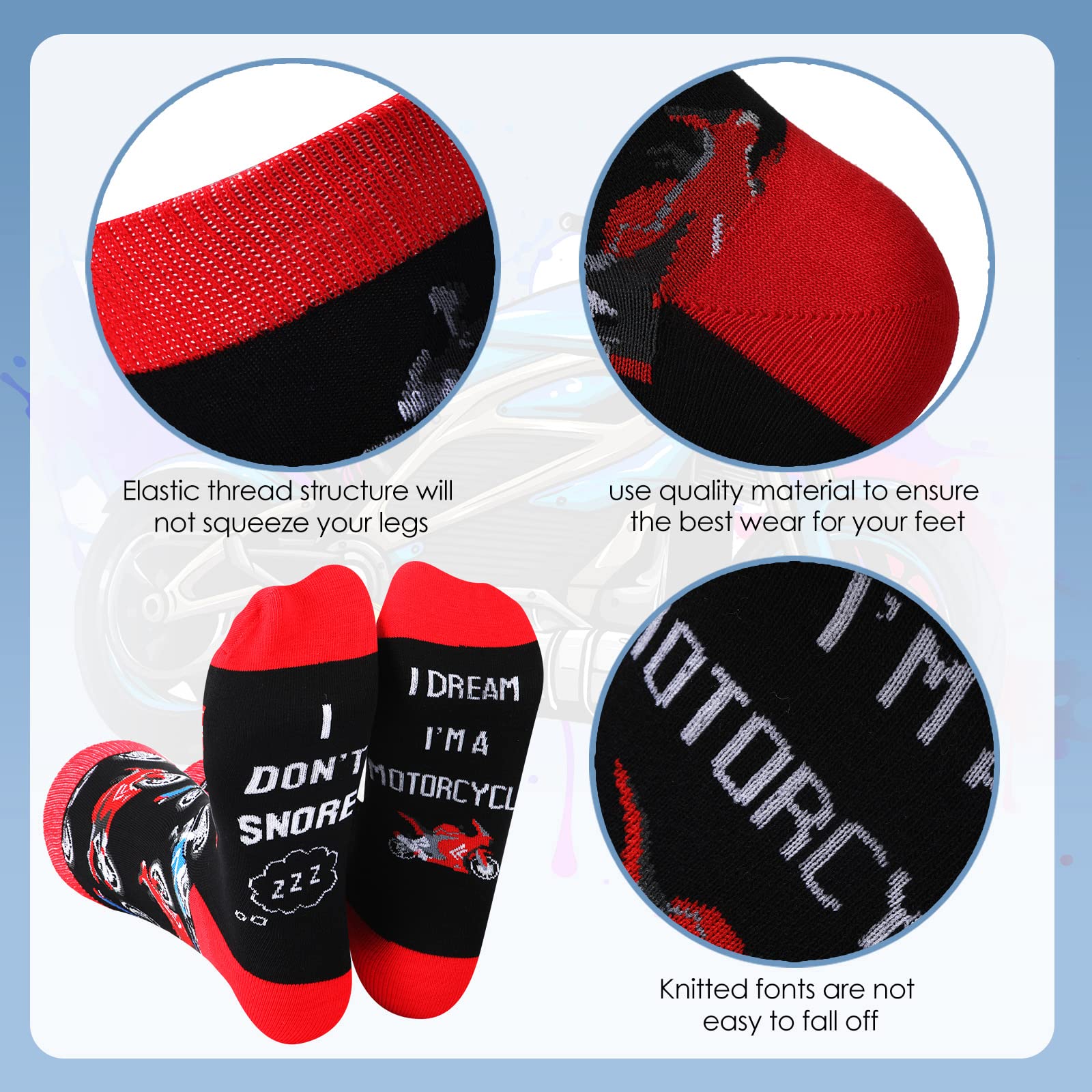 Coume 2 Pairs Motorcycle Lovers Gifts I Don't Snore I Dream I'm a Motorcycle Socks Novelty Motorcycle Socks for Men (Motorcycle)