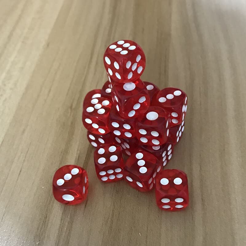 ZYM305 200Pcs/Lot 12mm Acrylic Transparent Red Dice White Point Dice Hexahedron Fillet Entertainment Bar KTV Dice Set Games Dice (Color : 12mm)
