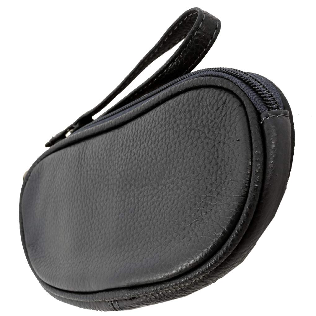 SILVERFEVER Leather Eyeglass Glasses Case with Wristlet Handle, Padded (Navy)