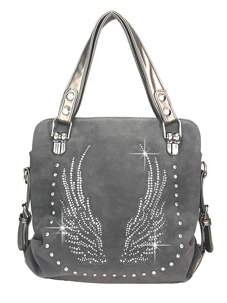 Zzfab Concealed and Carry Purse Double Handles Rhinestone Wing Purse Pewter
