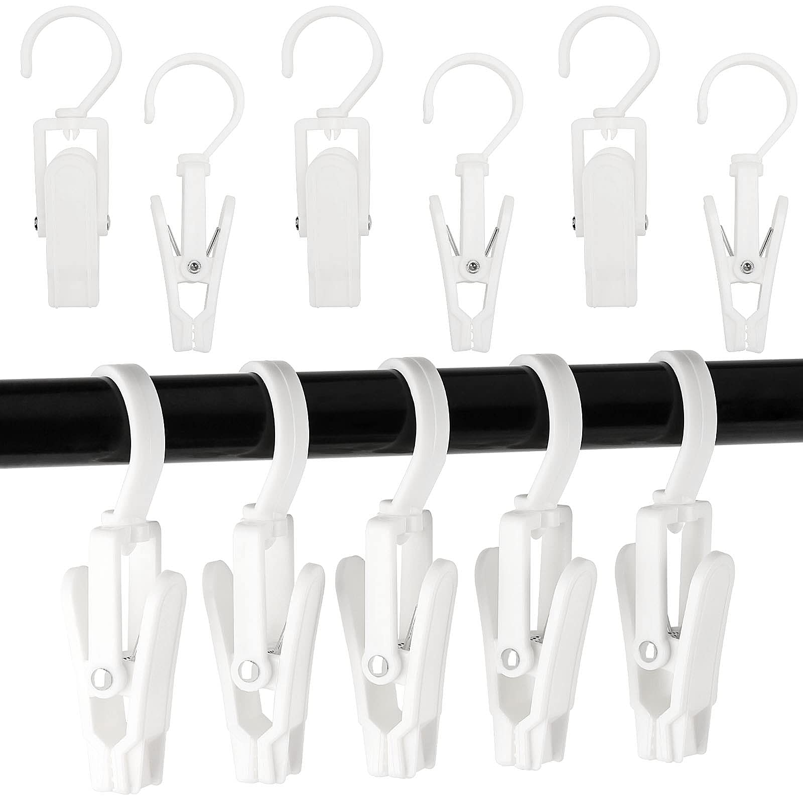Laundry Hanging Hooks with Clips White Plastic Clothes Pins with Hooks Hanging Clips for Hats,Pants,Towel,Socks,Handbags,Jean Pant (30 Pack)