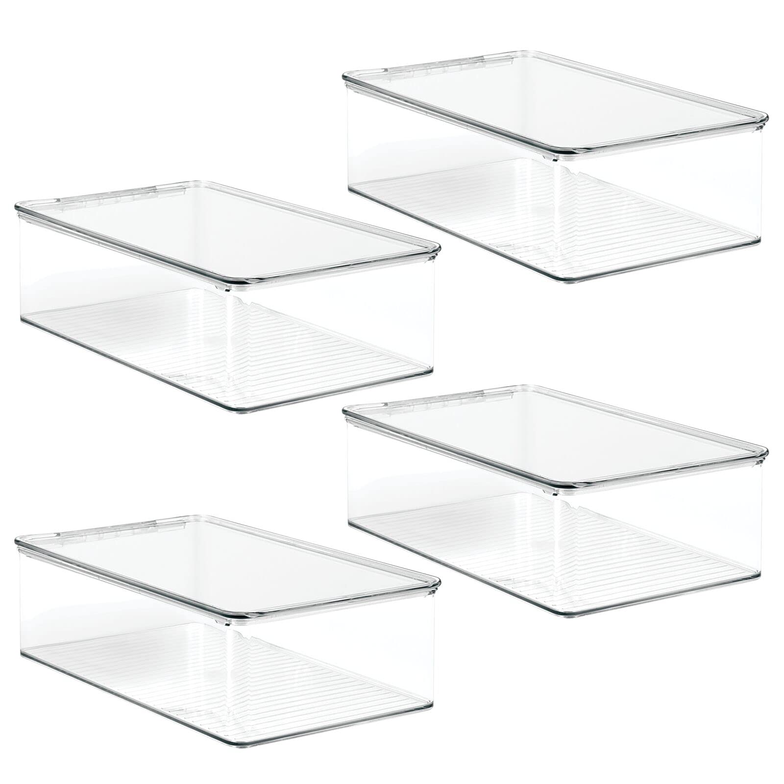 mDesign Plastic Bathroom Storage Organizer Box w/Hinge Lid for Closet Shelves, Cupboards, Holds Medicine, First Aid, Lotion, Cotton Swabs, Masks, and Styling Tools, Ligne Collection, 4 Pack, Clear
