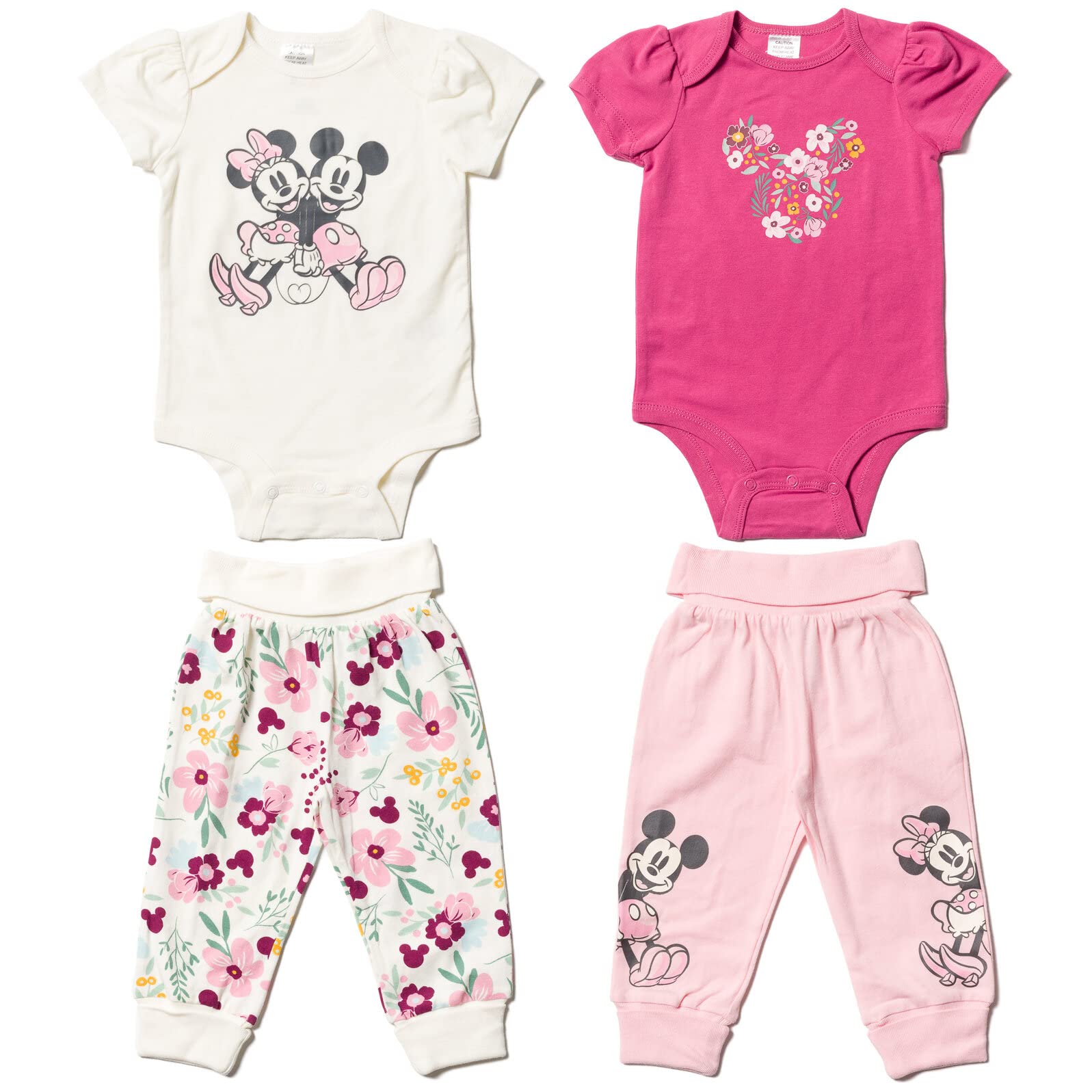 Disney Minnie Mouse Mickey Mouse Newborn Baby Girls Cuddly Bodysuits Pants White/Pink 0-3 Months