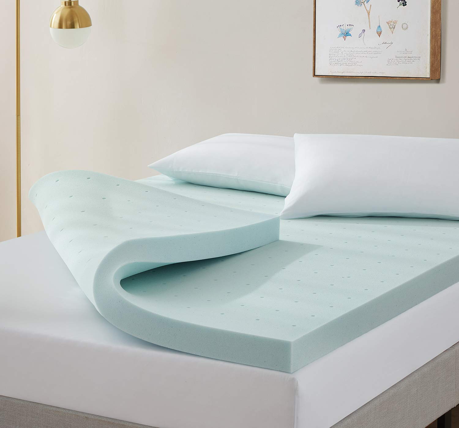 Nestl Bedding Mattress Topper, 2 Inch Memory Foam Topper, Gel Infused Memory Foam Mattress Topper, Ventilated Design Mattress Pad, Twin, Blue