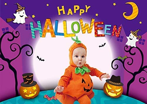 CHAIYA 7x5ft Halloween Backdrop Cartoon Halloween Photo Backdrop Pumpkin Moon Photography Backdrops Happy Halloween Party Decorations Cake Table Banner CY-137