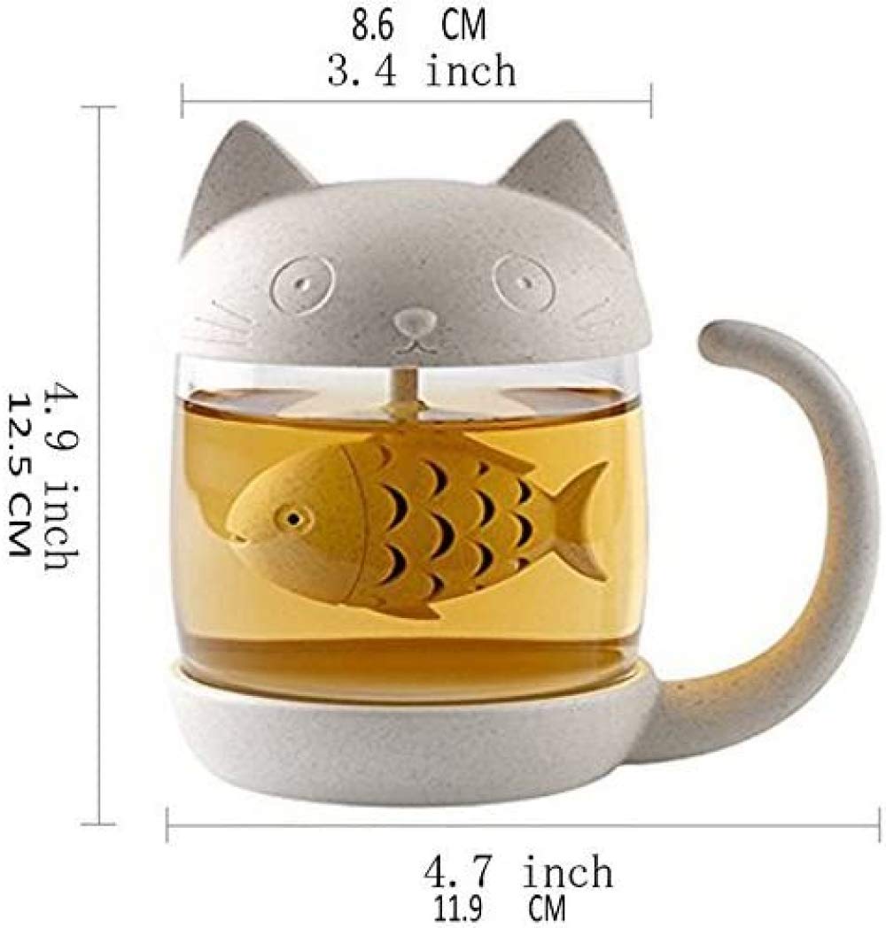 Glass Dog Tea Cup Mug Water Bottle-with Fish Tea Filter Infusion Filter 250ml 12.5X8.6X11.9cm
