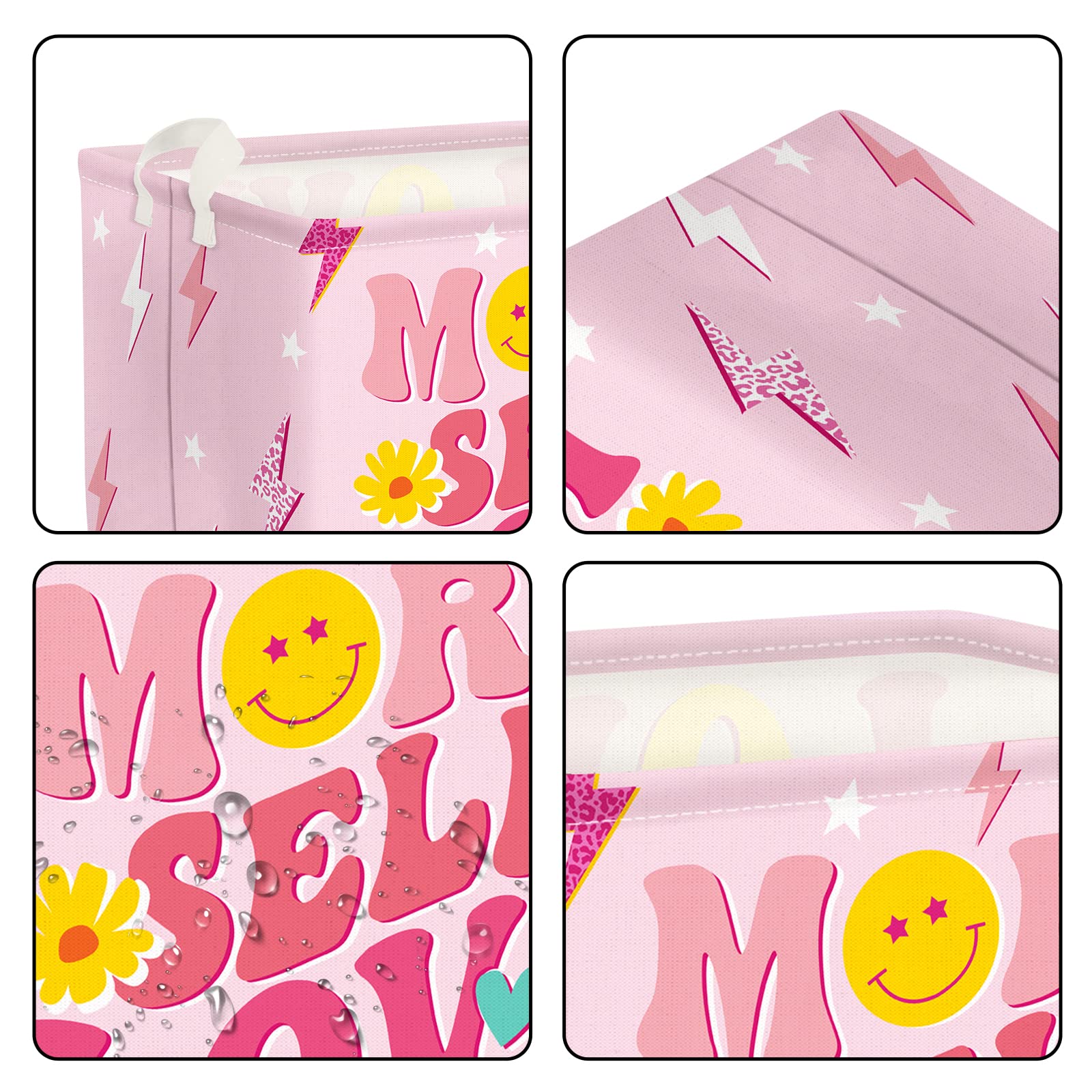 Clastyle Pink Mothers Day Gift Basket Flower Star Love Preppy Shelf Basket Rectangle Clothes Books Toys Chest