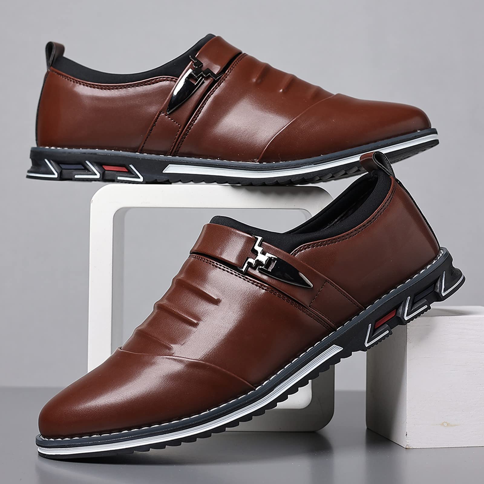 FASDNENDYS Fashion Style Men's Breathable Comfortable Business Lace Up Leisure Solid Color Leather Shoes Leather Boots Men Casual Brown