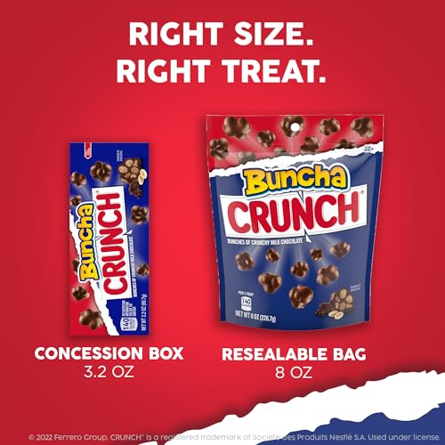 CRUNCH Buncha CRUNCH, Bulk 12 Pack, Milk Chocolate and Crisped Rice, Movie Theater Candy Box, 3.2 oz Each