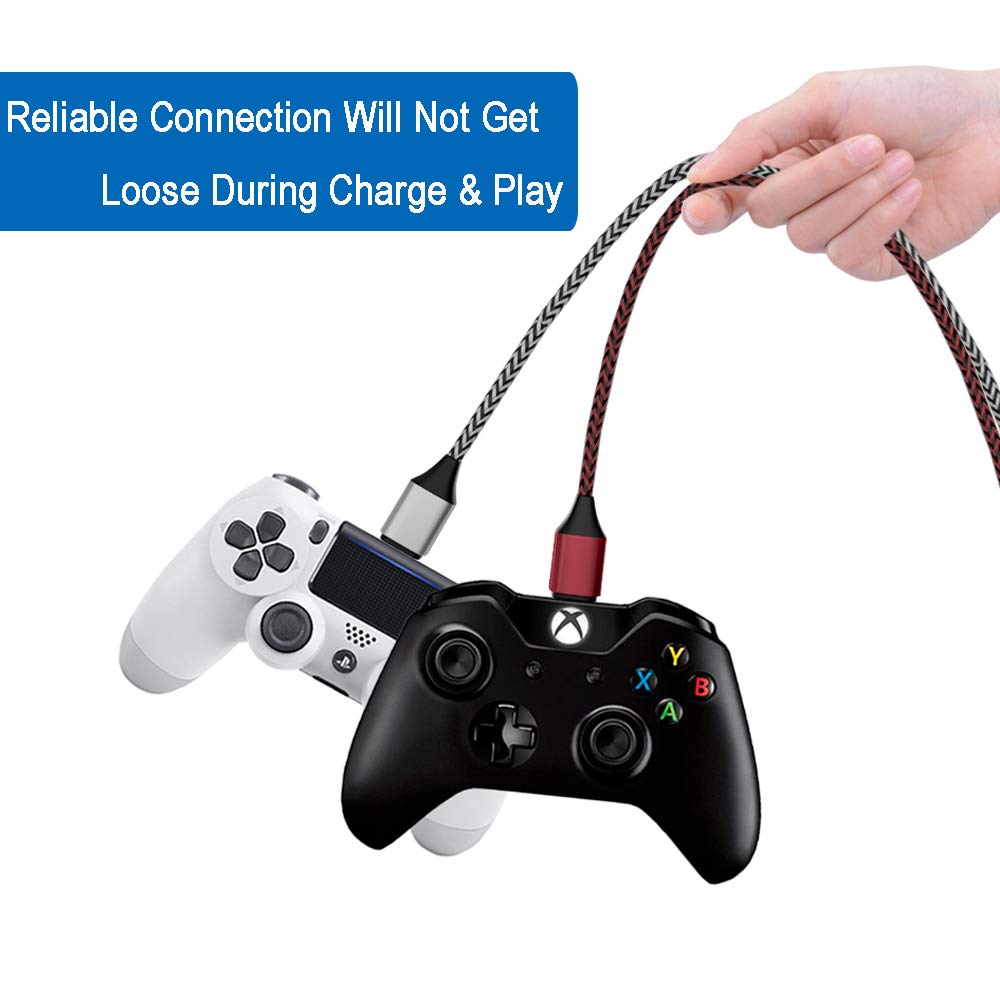SISSFO 15FT Charger Charging for PS4 Controller Cable 2PCS Nylon Braided Micro USB 2.0 High Speed Data Sync Cord for Xbox One S/X, PlayStation 4, PS4 Slim/Pro Controller Charger and Play Cord