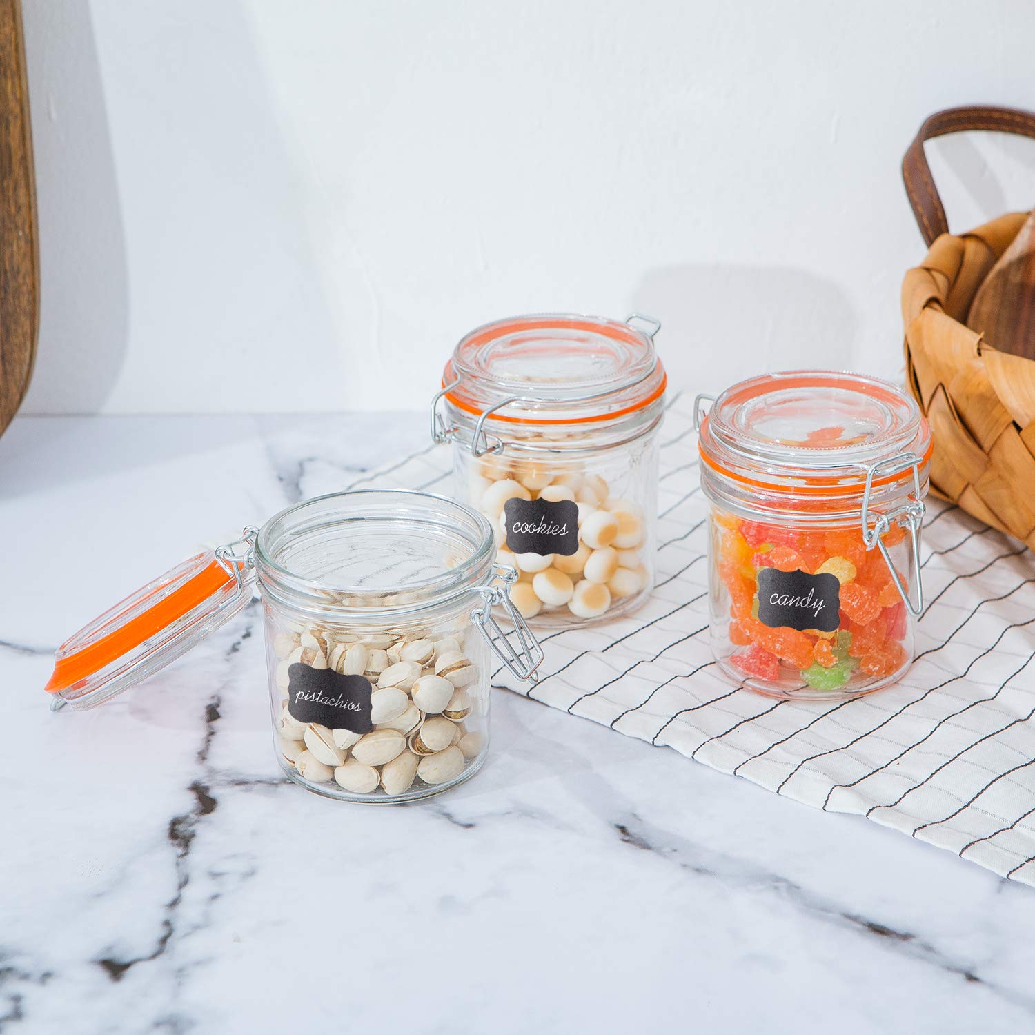 Glass Jars With Airtight Lids,Encheng Mason Jars 8 oz,Glass Jars With Leak Proof Rubber Gasket 250ml,Storage Jars With Hinged Lid for Home and Kitchen,Glass Containers With Lids 12 Pack