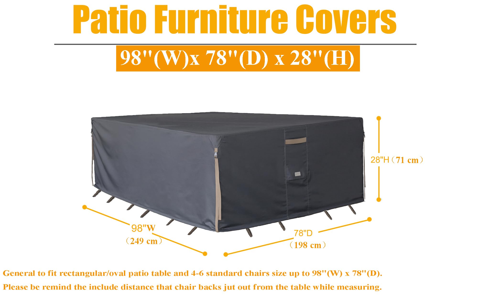 Garden Balsam Heavy Duty Waterproof Patio Furniture Covers,Fading Resistant Outdoor Table and Chair Covers Rectangular 98"Wx 78"D x 28"H Dark Grey