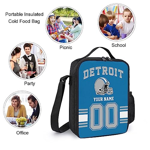 Midkepf Custom Detroit Backpack with Lunch Bag Pencil Case, Personalized Name and Number Backpacks Pencil Box Lunch Bags, Customize 3pcs Set Gifts for Men Women Fans