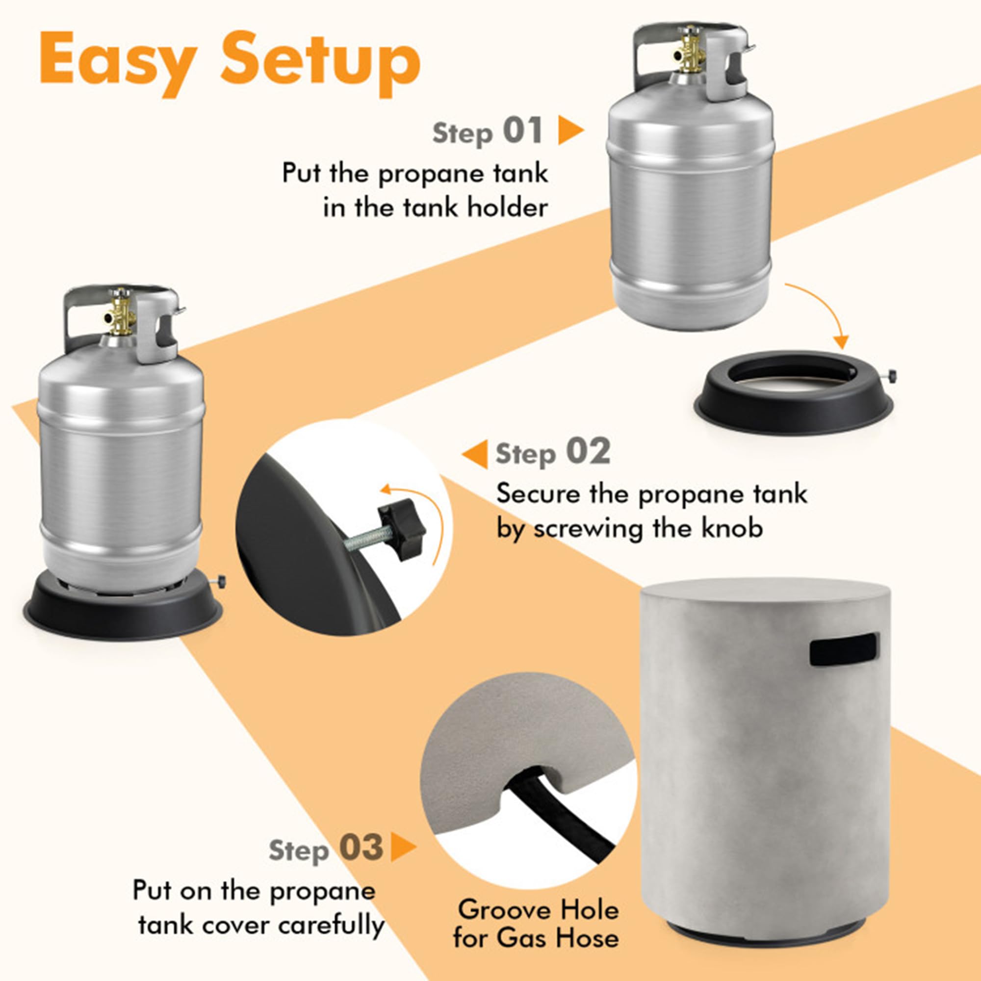 Cover Hideaway Table for Gas Fire Pits, Suitable for Any 20lb Propane Tank,Outdoor Weather Resistant Tank Hideaway Table Fits