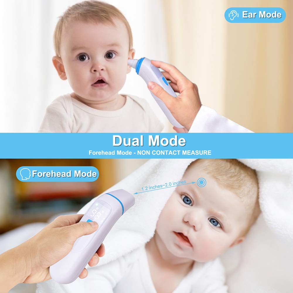Digital Infrared Ear Thermometer for Adults and Kids Baby Babies Toddlers Forehead Fever Instant Read Basal Thermometers for Humans, Home with Fever Alarm, LED Display and Memory Function