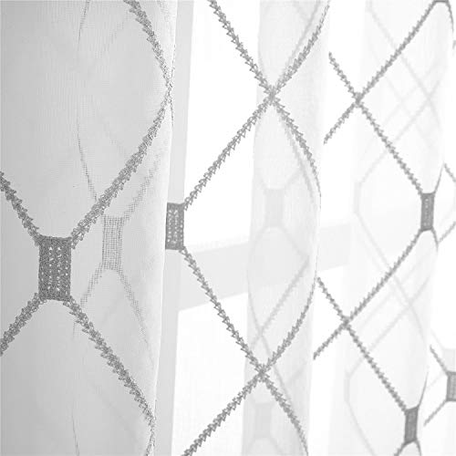 Top Finel White Kitchen Sheer Curtains Valances 18 Inch Length Embroidered Rod Pocket Small Window Curtains for Basement Bathroom, Set of 2