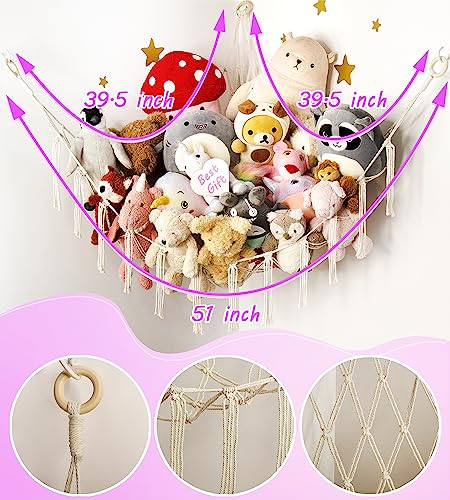 Stuffed Animal Storage Hammock or Net - Large Toy Hammock Net for Stuffed Animals Corner - Hanging Stuff Animal Organizer Holder Ideas for Plush Plushie Display - Ceiling Pet Nets on Wall Bedroom