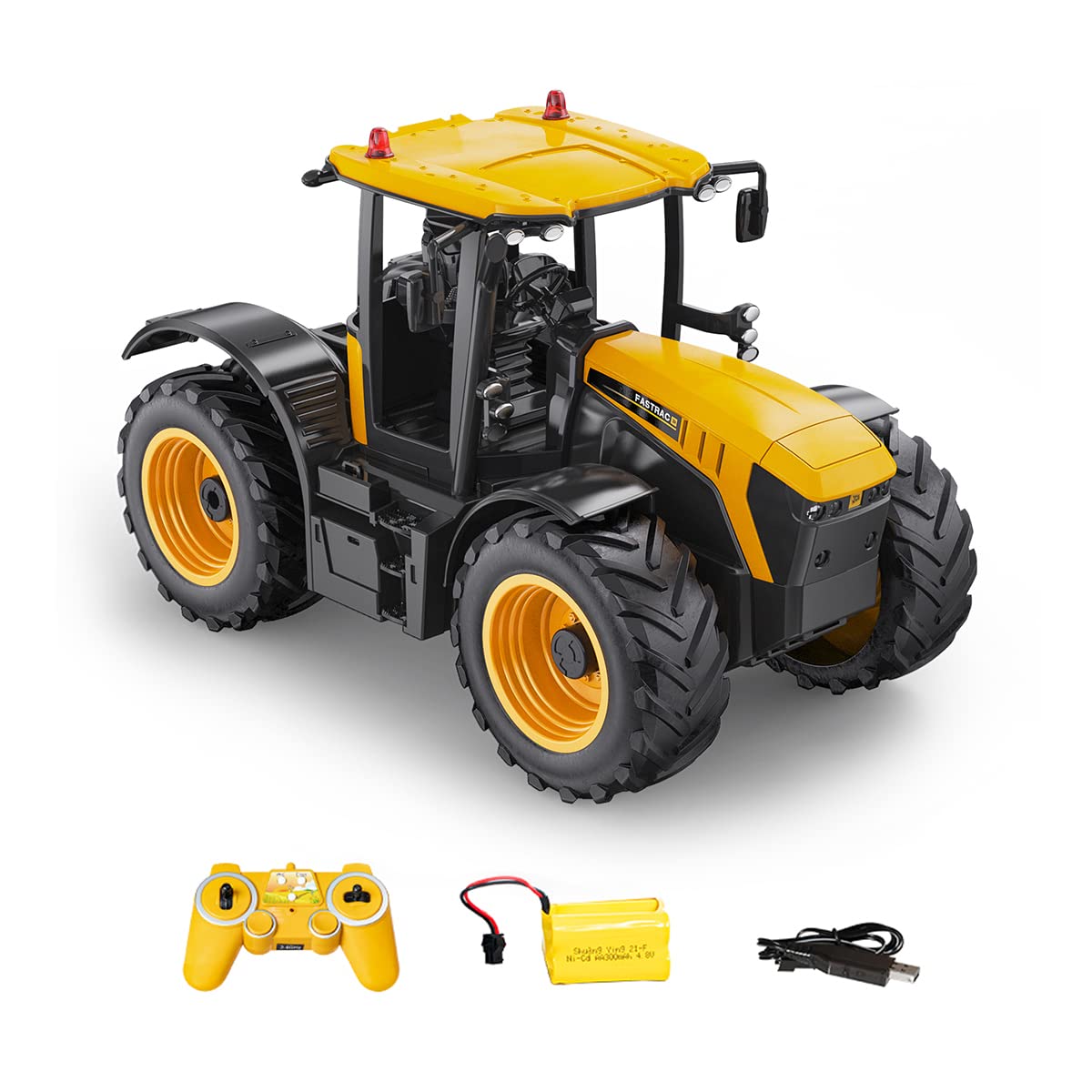 Dollox RC Farm Tractor Toy 1/16 Scale Construction Farmer Truck 2.4G Hobby Remote Control Engineering Vehicle + Tipping Trailer Accessory with Hitch