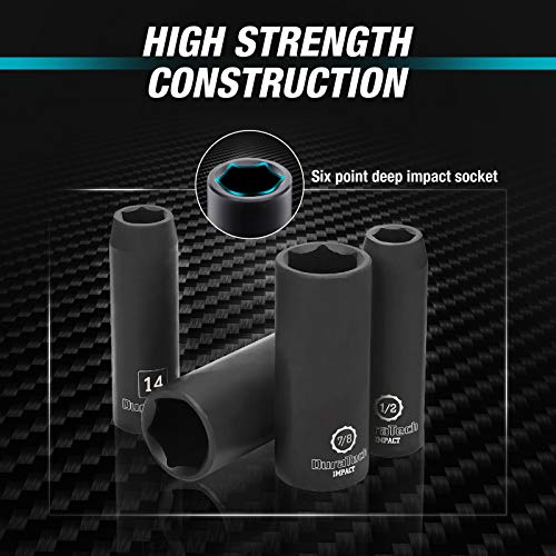 DURATECH 24-Piece Impact Socket Set, 1/2" Drive Deep Impact Socket Set with 2pcs 1/2-Inch Hexagon Extension Bars, Metric & SAE, Hard Case Included
