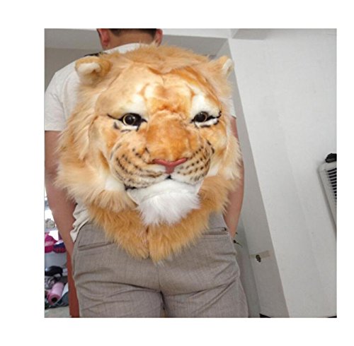 LANFIRE Domineering backpack stuffed tiger head 3D simulation personalised shoulder Bag Animal head shoulders bag (large, lion)