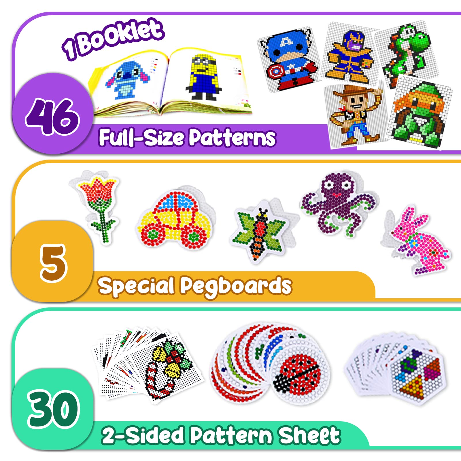 Goody King Board Fuse Beads Iron Set - Fuse Beads Set for Kids Crafts with Bead Pegboard and Aqua Pony Beads, Pixel Art and Craft Bead Kit (Large Set with Iron)