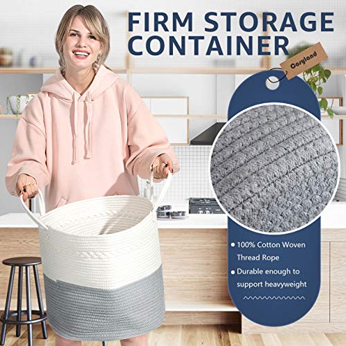 COSYLAND Extra Large 22"x 22"x14" Storage Basket Woven Cotton Rope Organizer Baby Laundry Baskets for Blanket Toys Towels Nursery Hamper Bin with Handle