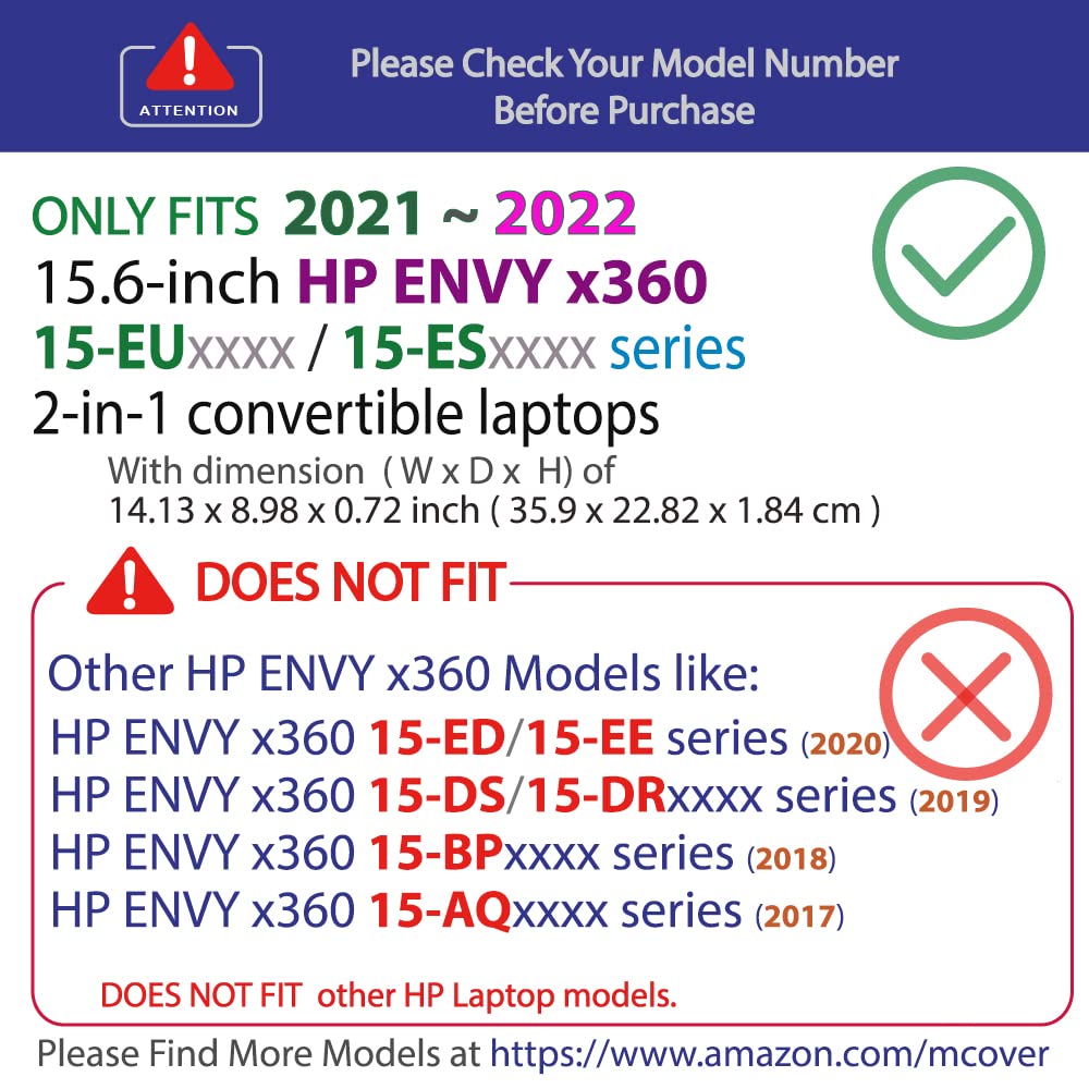 mCover Case Compatible for 2021~2022 15.6" HP Envy x360 15-ESxxxx (Intel CPU) / 15-EUxxx (AMD CPU) Series Laptop ONLY (NOT Fitting Any Other HP Models) - Clear