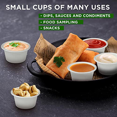 Fit Meal Prep [100 Pack] 2 Oz 100% Compostable Disposable Condiment Cups, Biodegradable Bagasse Fiber Souffle Portion Cups, Eco-Friendly Sample Cups for Tasting, Dip Sauce, Snack, Microwave Safe