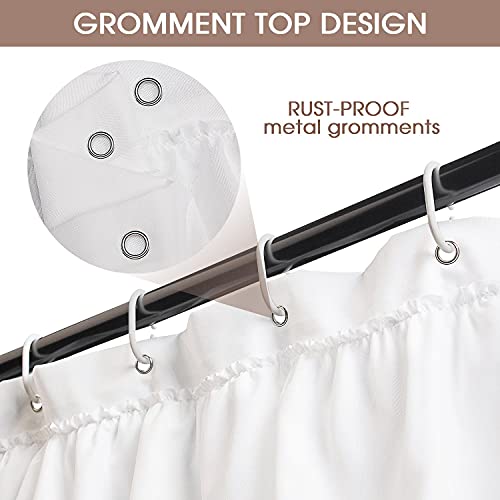 Volens White Shower Curtain Fabric/Ruffle for Bathroom,70in Long