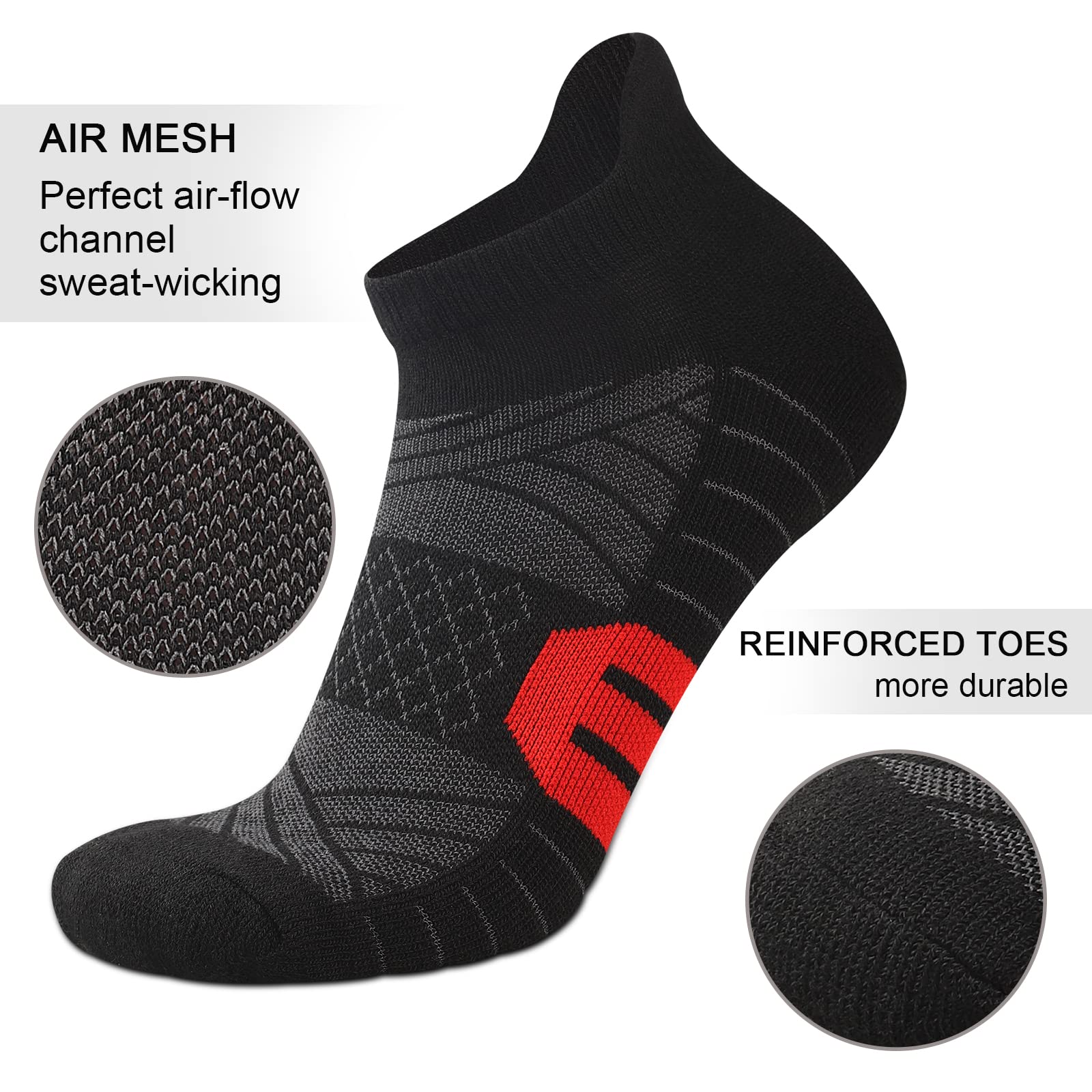 COOPLUS Mens Ankle Athletic Cushion Socks Breathable Low Cut Sports Running Socks with Tab (6 Pairs)