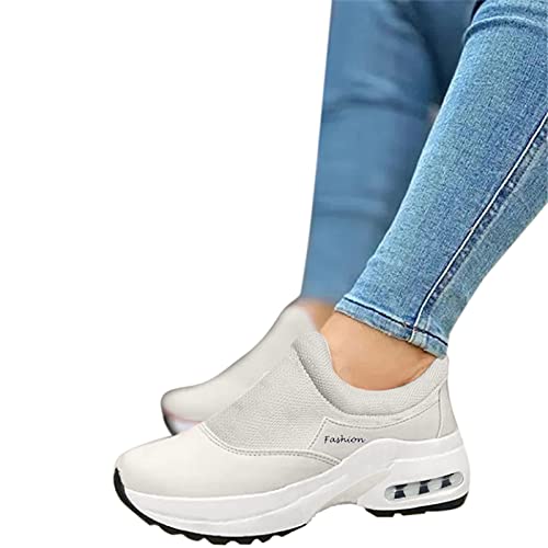 FASDNENDYS Flying Women's Shoes Single Breathable Fashion Thicksoled Knitted Women's Shoes Walking White