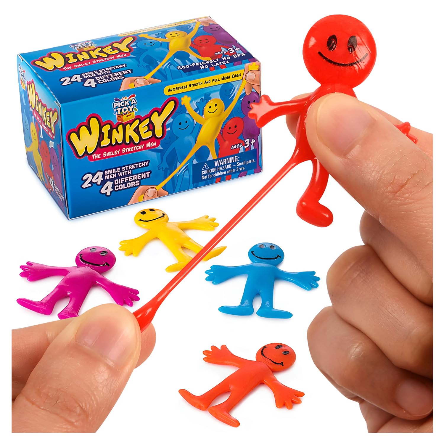 Stretchy Happy Man Toy Party Favors - Sensory Gel Toy Set of 24 for Kids, Stress Relief Fidget Toys for Autism, ADHD - Stretchy Toys and Small Prizes and Stocking Stuffers