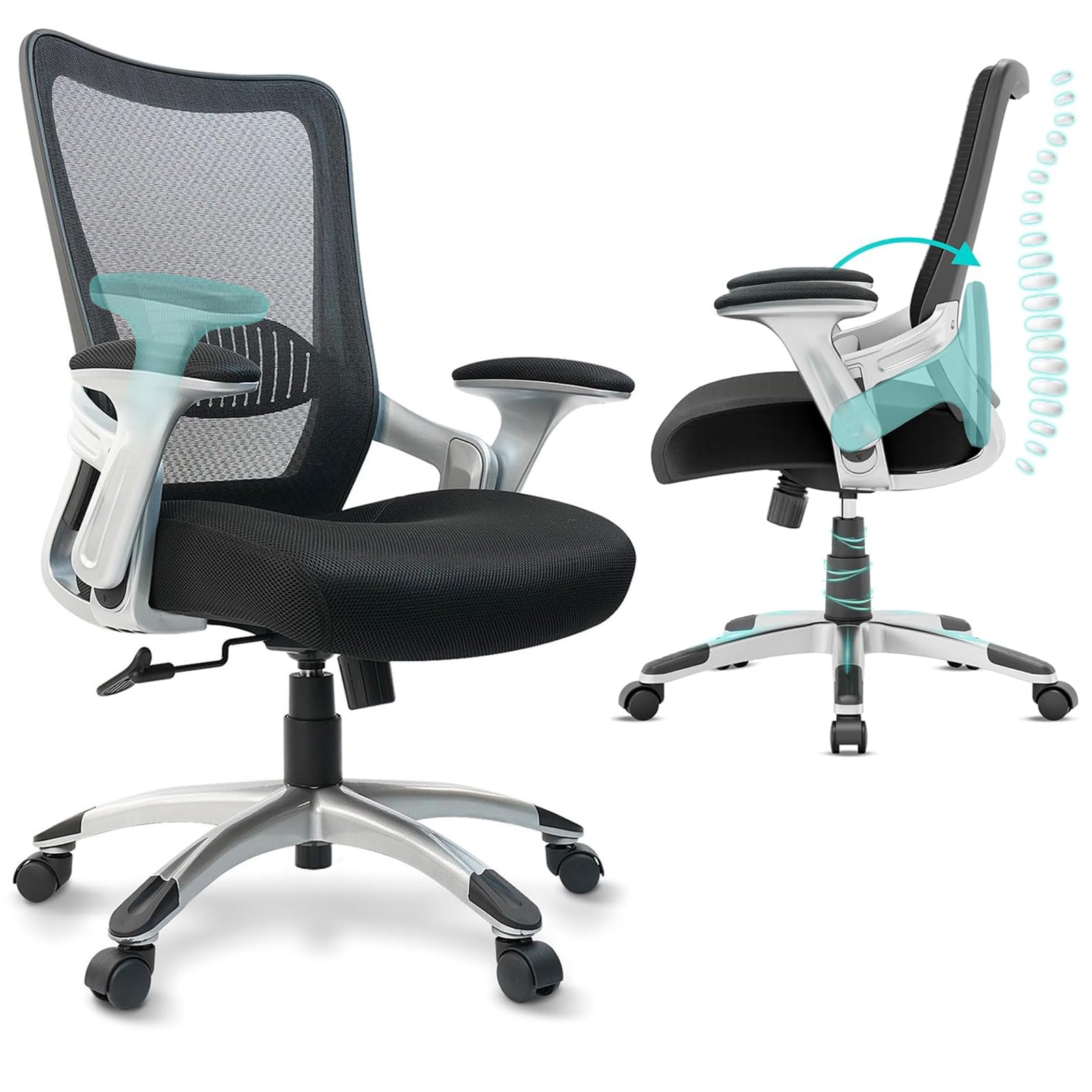 CLATINA Ergonomic Office Chair High Back Desk Chair with Independent Lumbar Support-3D Adjustable Armrest and Breathable Mesh Backrest for Long Time Sit,Thick Seat Cushion,Black