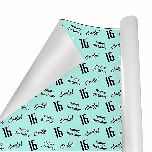 Custom Name Birthday Wrapping Paper Age Name Birthday Pattern Mint Green Personalized Gift Wrapping Paper for Boys Girls Kids Men Women Roll Gift Wrap for Baby Shower, Folded Flat on Birthday Wedding