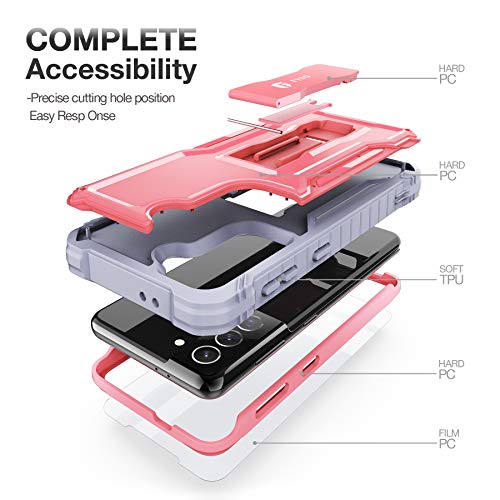 FITO for Samsung Galaxy S21 5G Case, Dual Layer Shockproof Heavy Duty Case for Samsung S21 5G Phone Built-in Kickstand, Without Screen Protector (Pink, 6.2 inch)