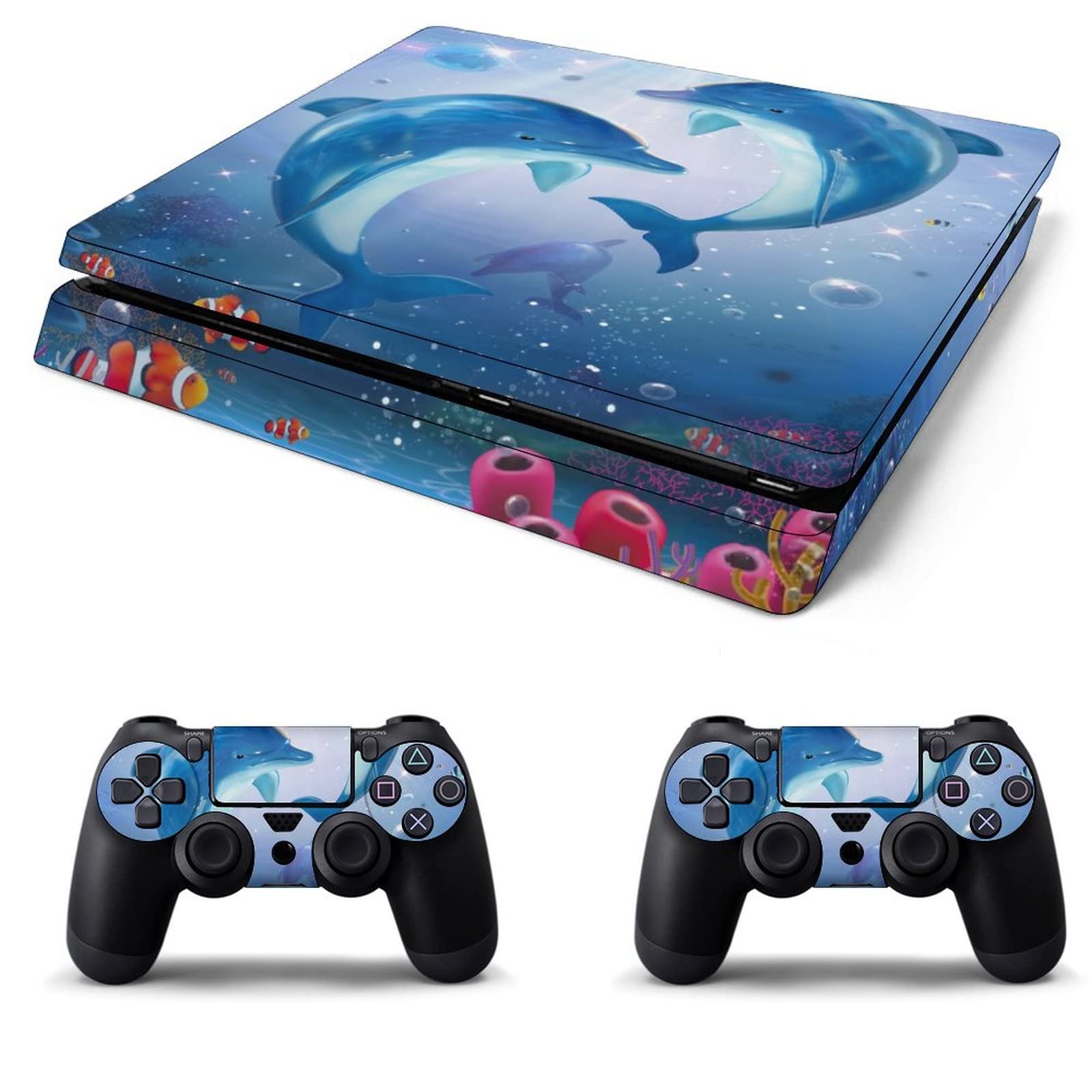 Dolphin Family in Colorful Tropical Ocean Sticker for P-S4 Controller Full Protective Skin Cover Design Wrap Decal Sticker Compatible with P-S4 Print
