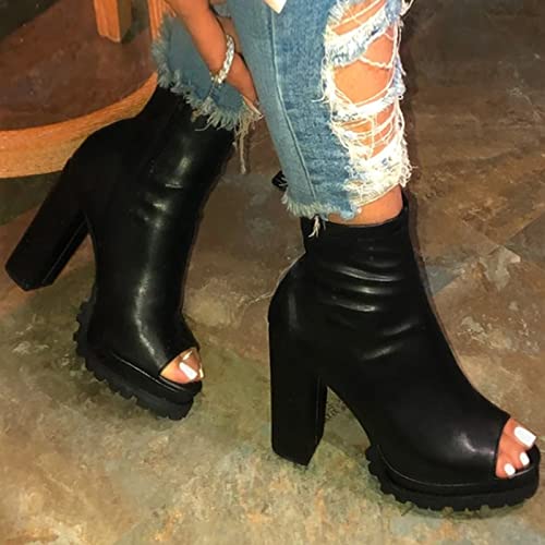 FASDNENDYS Heels Zipper Fashion Boots Chunky Women's Retro High Short Breathable Shoes Womens Zipper Boots Black
